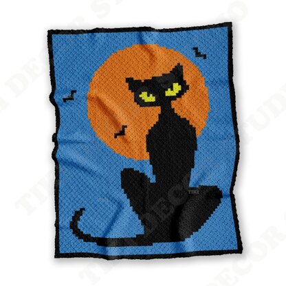 C2C Halloween Black Cat Orange Blanket Corner-to-Corner Crochet Pattern ...