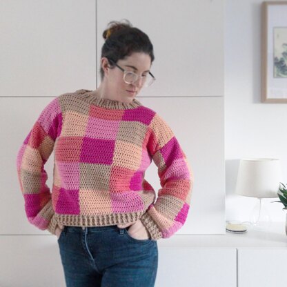 Patchwork Suzy Sweater Crochet pattern by hello_woollen Patchwork Suzy Sweater Crochet pattern by hello_woollen