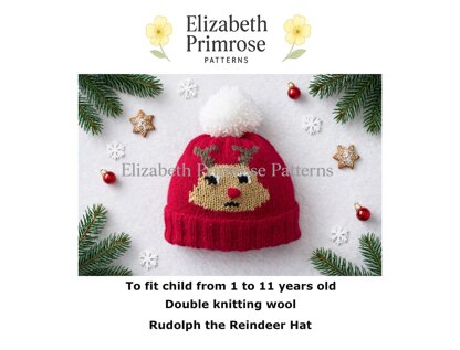 Rudolph the Red Nosed Reindeer Hat DK Knitting Pattern for Children ...