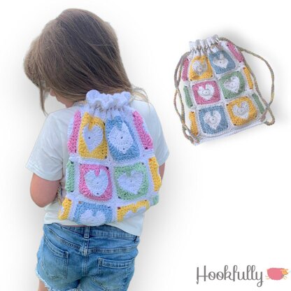 Heart Granny Square Backpack Crochet pattern by Hookfully | LoveCrafts