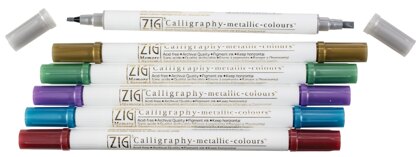 ZIG Memory System Calligraphy Dual-Tip Markers 6/Pkg - Metallic ...