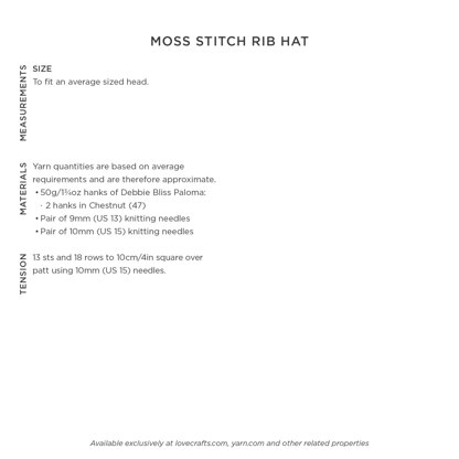 Moss Stitch Rib Hat - Free Knitting Pattern for Women in Debbie Bliss ...