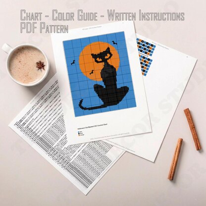 C2C Halloween Black Cat Orange Blanket Corner-to-Corner Crochet Pattern ...