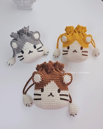 Bunny and Cat drawstring pouch bag Crochet pattern by Danielle L Designs | LoveCrafts