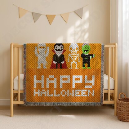 Happy Halloween Blanket C2C Spooky Throw Mummy Afghan Dracula Crib ...