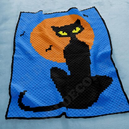 C2C Halloween Black Cat Orange Blanket Corner-to-Corner Crochet Pattern ...