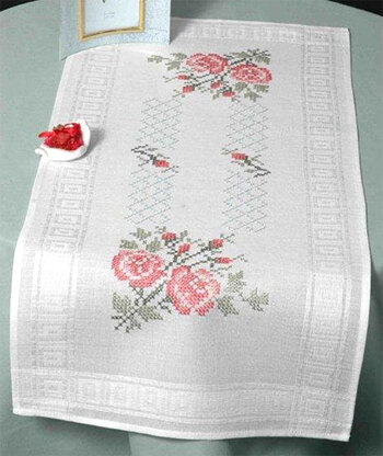 Deco-Line Pink Rose Cross Stitch Table Runner Stamped Cross Stitch Kit ...