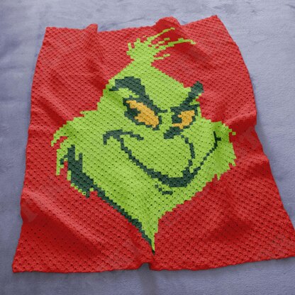 Grinch Green Grumpy Face Blanket Christmas Lapghan C2C CROCHET PATTERN ...