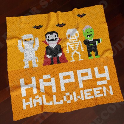Happy Halloween Blanket C2C Spooky Throw Mummy Afghan Dracula Crib ...