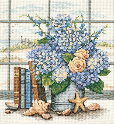 Dimensions Hydrangeas & Shells Cross Stitch Kit - 12 x 11 inches ...