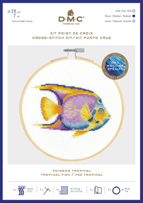 DMC Tropical Fish Cross Stitch Kit (with 7in hoop) - 7in | LoveCrafts