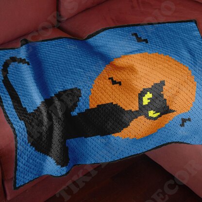 C2C Halloween Black Cat Orange Blanket Corner-to-Corner Crochet Pattern ...