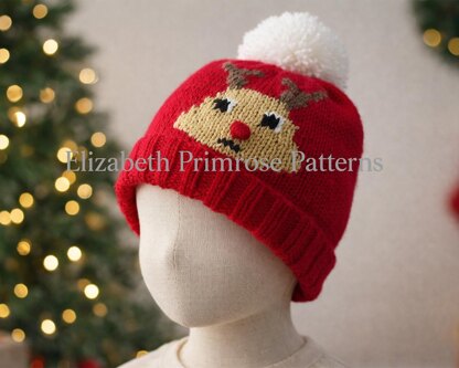Rudolph the Red Nosed Reindeer Hat DK Knitting Pattern for Children ...