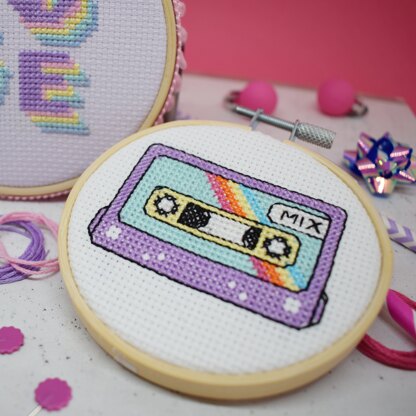 The Make Arcade Mini Cross Stitch - Retro Cassette - 3in | LoveCrafts
