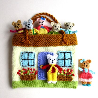 10 Tiny Bears and Cottage Bag Knitting pattern by Dollytime | LoveCrafts