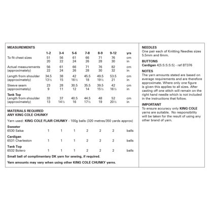 Sweater, Cardigan and Tank Top in King Cole Flair Chunky - 6380 ...