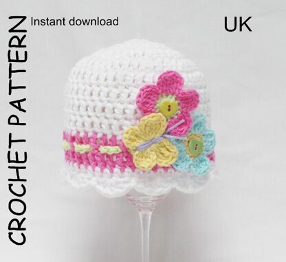 Crochet hat pattern - Flutterby Flowers Crochet pattern by Kerry Jayne ...