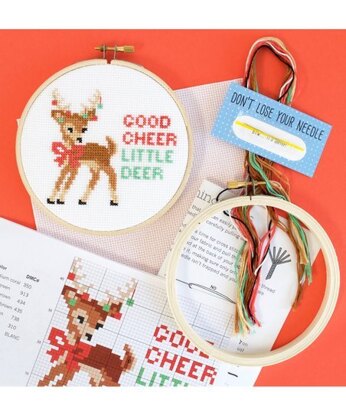 The Stranded Stitch Good Cheer Cross Stitch Kit - 5 inches | LoveCrafts